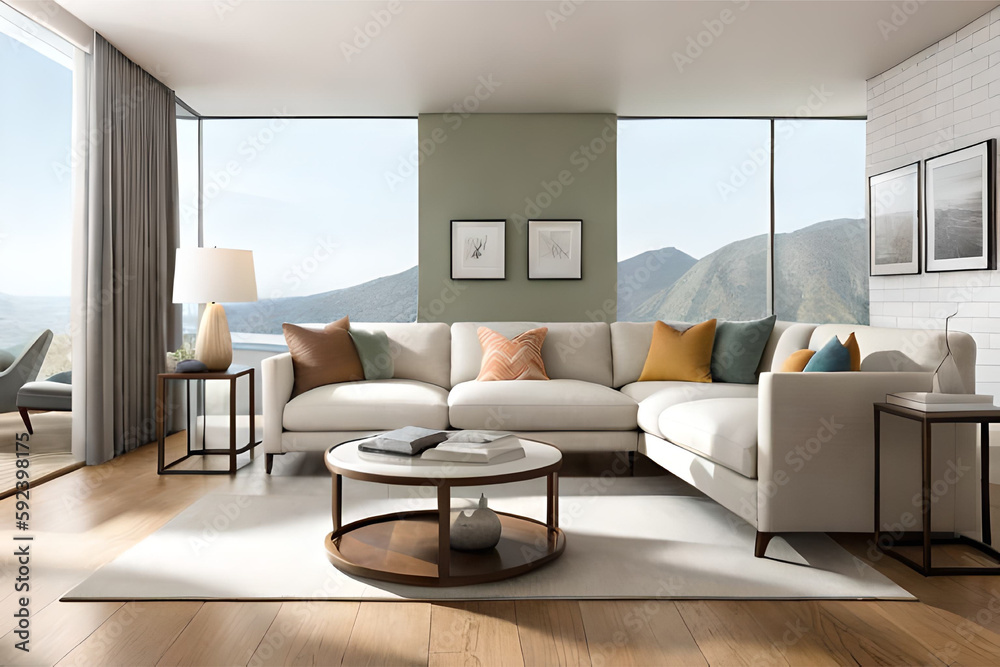 Interior design of a serene and calming living room that incorporates ...