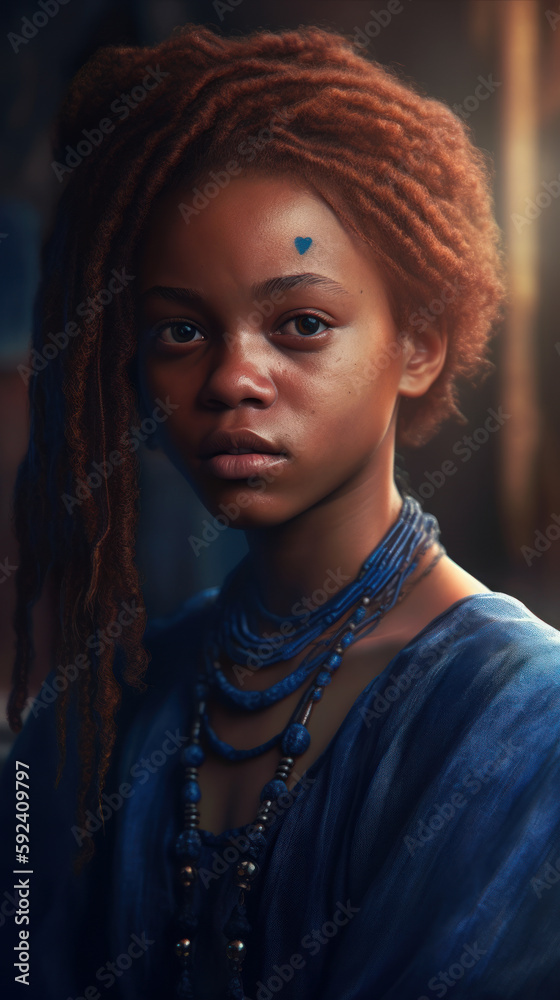 Ceremony of an Afro girl at night in beautiful decorations and drawings ...