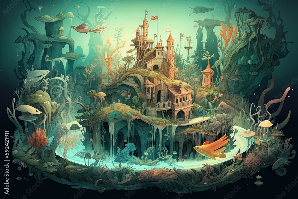 Dreamlike Journey into a Cross-Section of a Magical Forest Island with ...