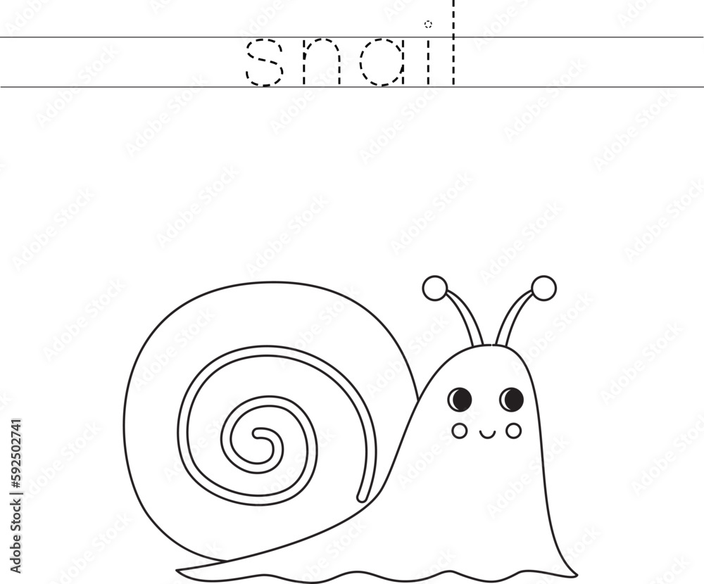 Trace the letters and color cartoon snail. Handwriting practice for ...