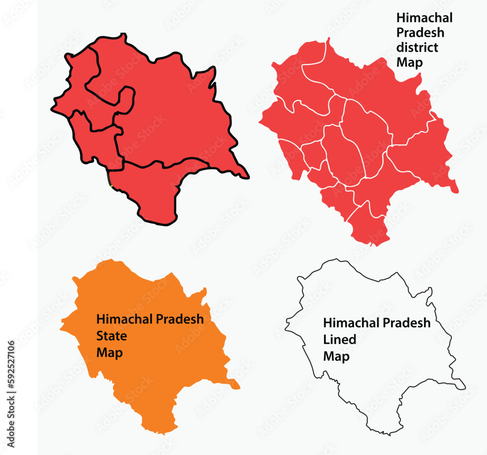 Himachal Pradesh map vector, political map vector, himachal tourism ...