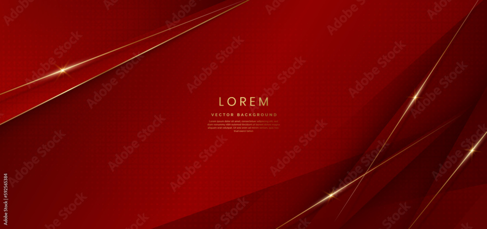 Red luxury background with gold lines decoration dot and lighting ...