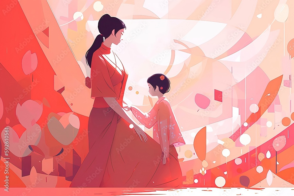 Beautiful mothers day Illustration where Mother is hugging her Children ...