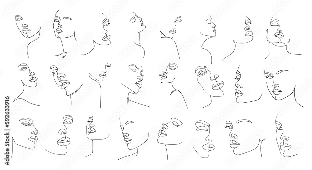Set of portraits. Simple, minimalist vector illustration of beautiful ...