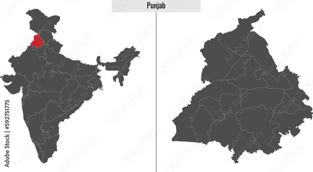 map of Punjab state of India Stock Vector | Adobe Stock