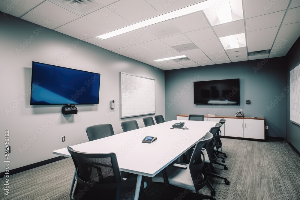 High-tech meeting room with video conferencing capabilities ...