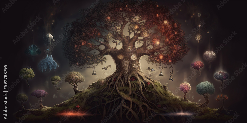 Eautiful magic tree. the beginnings of life. a family tree, created ...