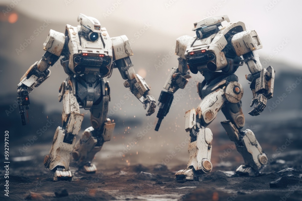 Soldier in combat gear or a robot with artificial intelligence, combat ...