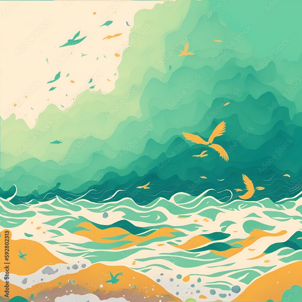 illustrative background with fishes and windy sea made by Leonardo.ai ...