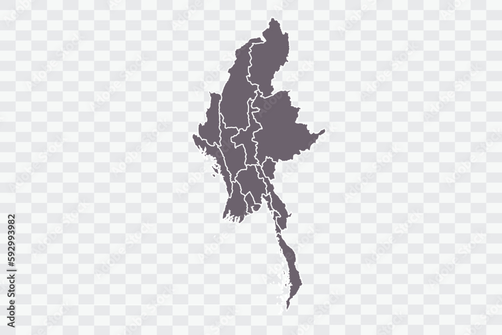Vector de Stock Myanmar Map Grey Color on White Background quality ...