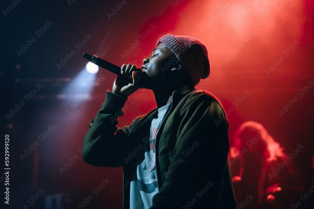 African rapper on stage rap, dynamic pose, hero angle, AI generative ...