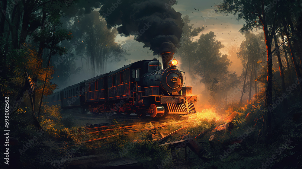 steam train in the forest created with Generative AI Technology Stock ...