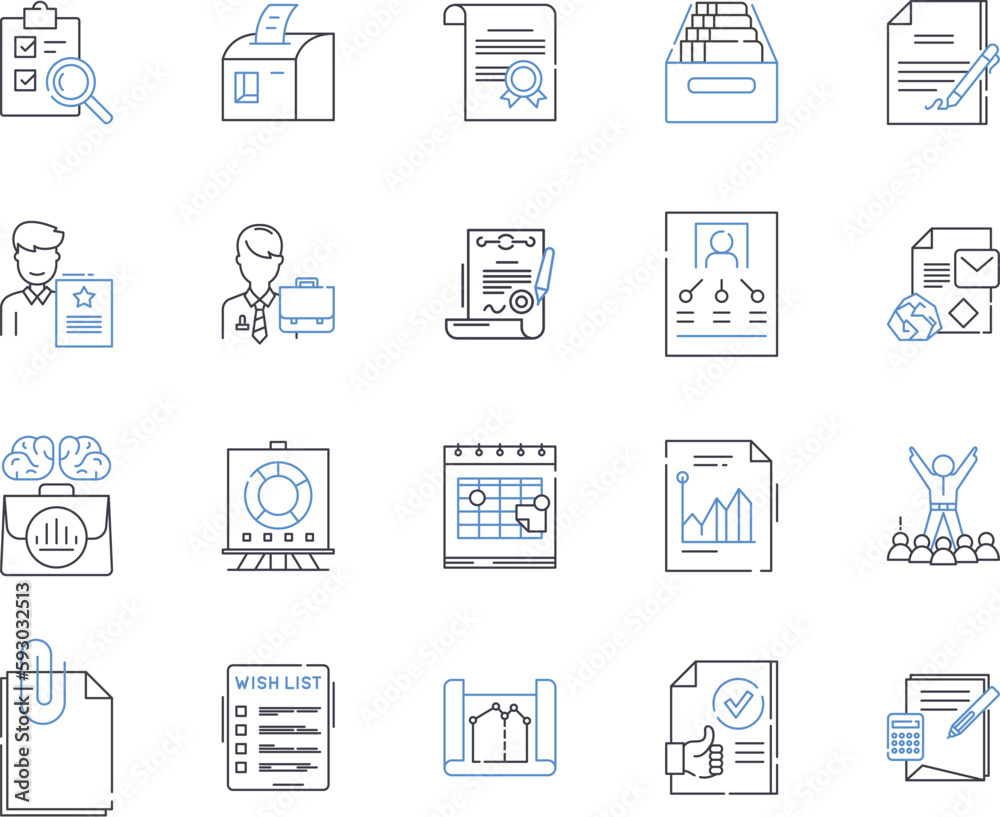Document processing outline icons collection. Documentation, Processing ...
