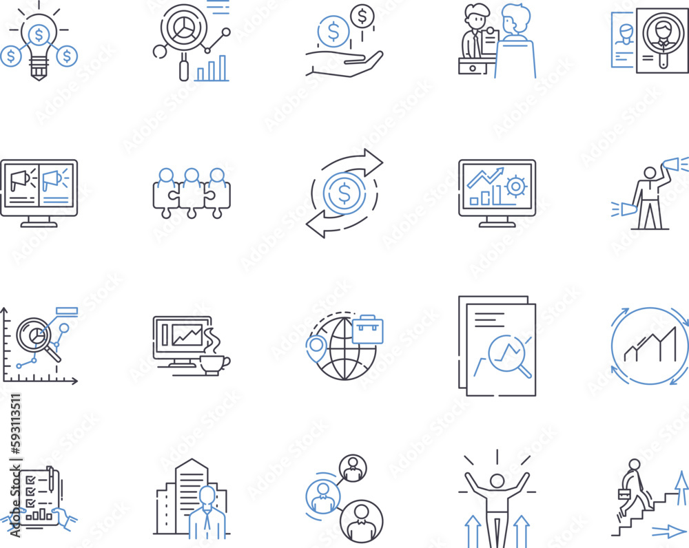 Company growth outline icons collection. Expansion, Expansionary ...