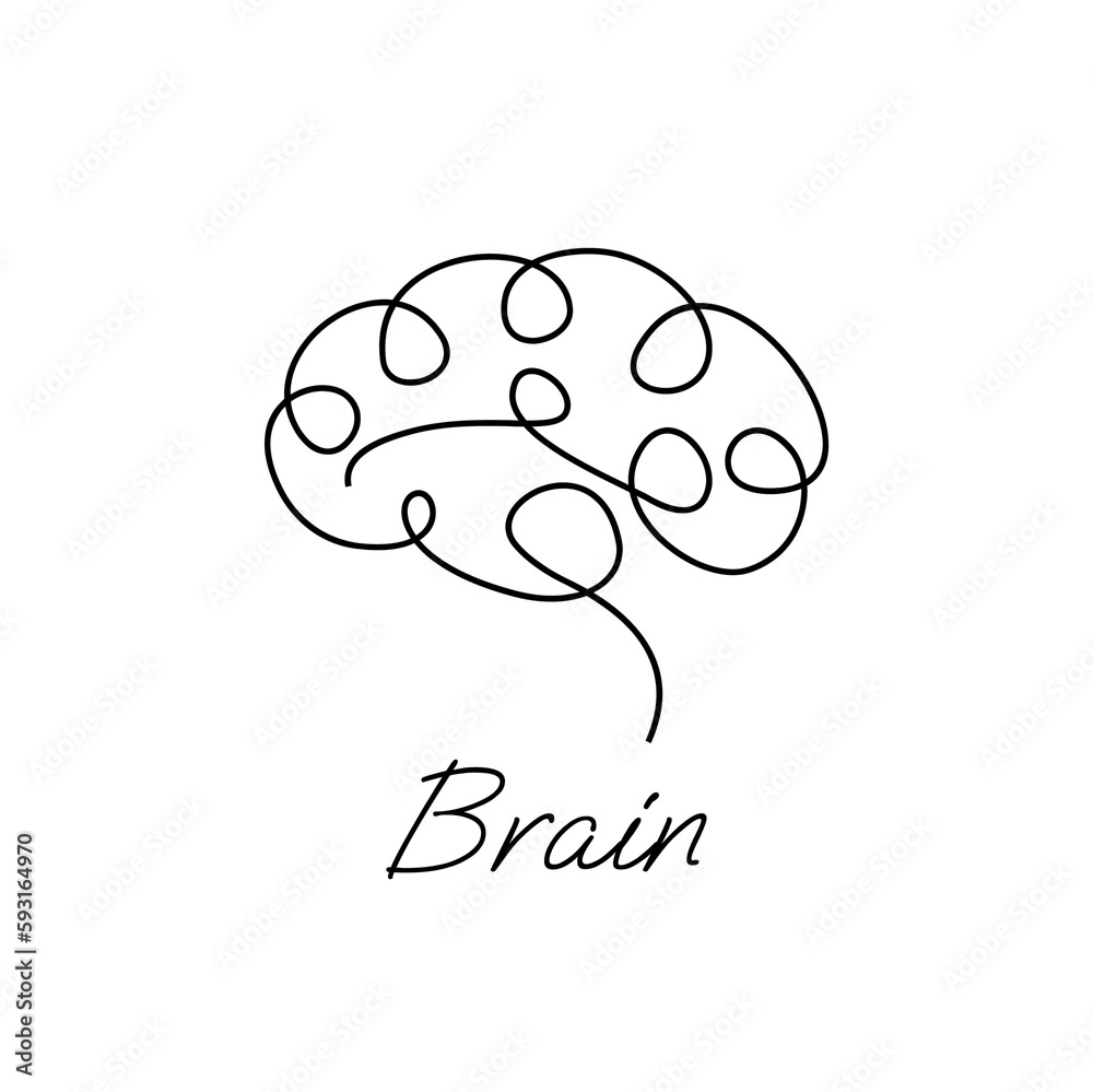 Brain icon continue single line illustration set collection template ...