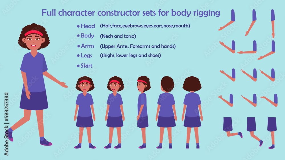 Cartoon 2d kid character constructor sets for full body and head ...