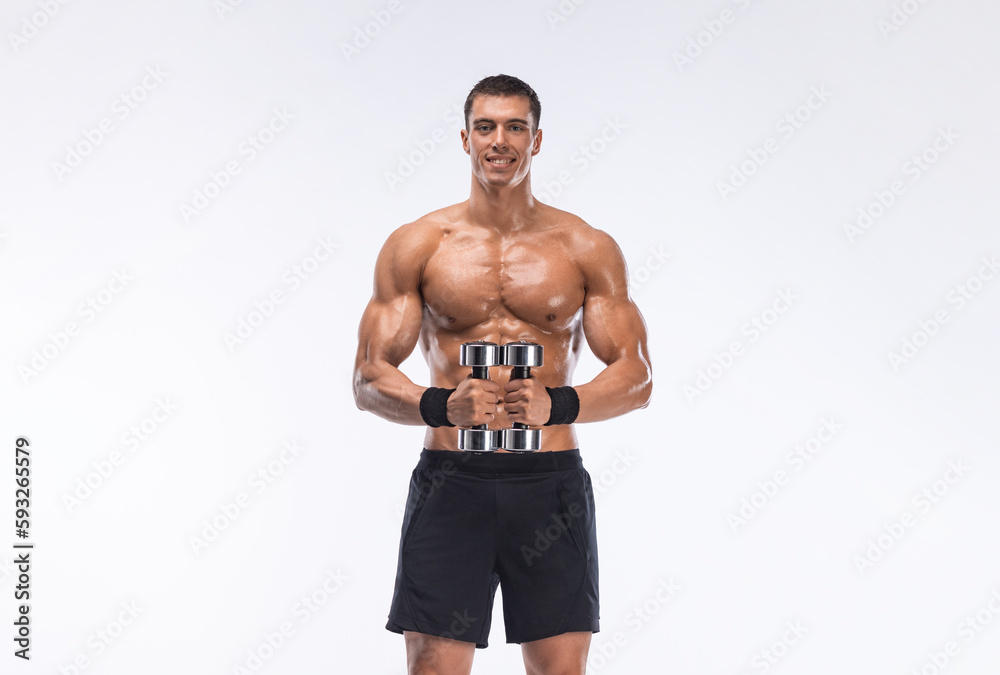 Man athlete isolated on white background. Gym full body workout ...