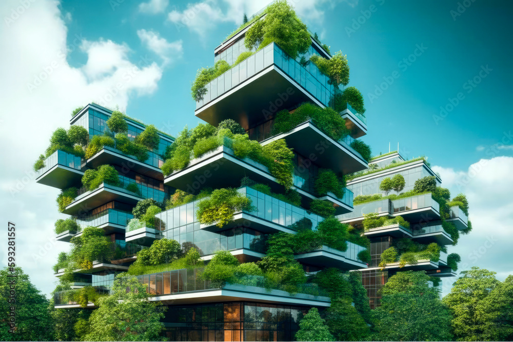 Green buildings concept. Eco-friendly green apartment or office ...