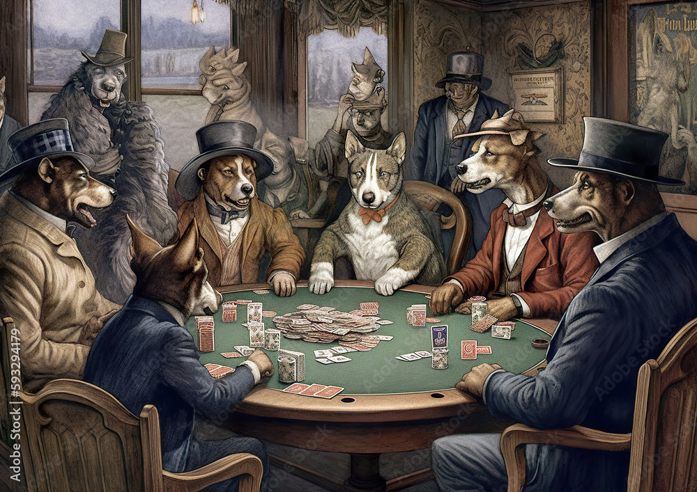 Very cool animals playing poker at the poker table, illustration with a ...