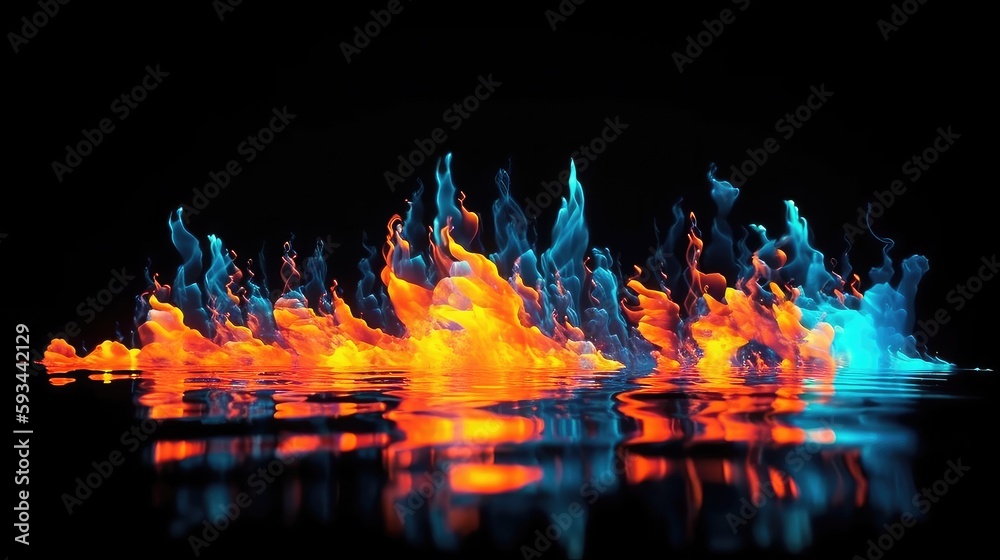 neon fire and smoke on the water, glowing effect for music videos and ...