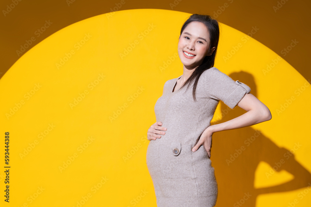Foto de Stock asian smiling positive facial expression pregnant woman ...