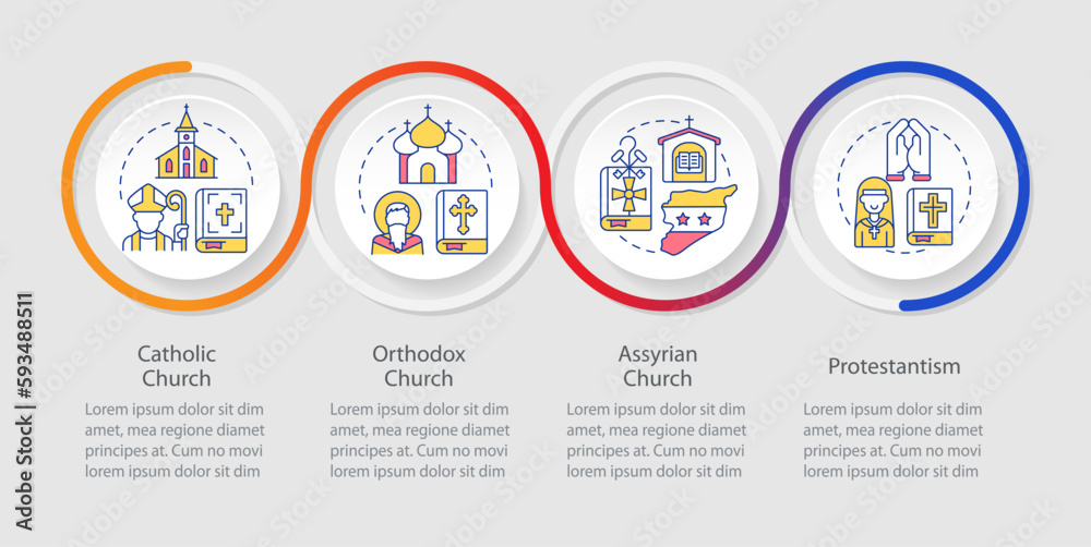 Christian churches loop infographic template. Confessions. Data ...