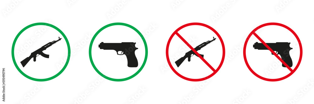 Vetor Handgun Red and Green Warning Signs. Hand Gun, Firearm, Pistol ...