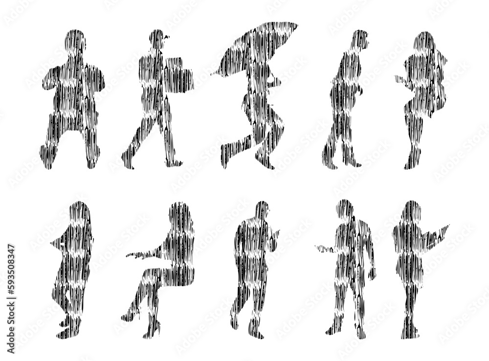 Vector illustration, Outline silhouettes of people, Contour drawing ...
