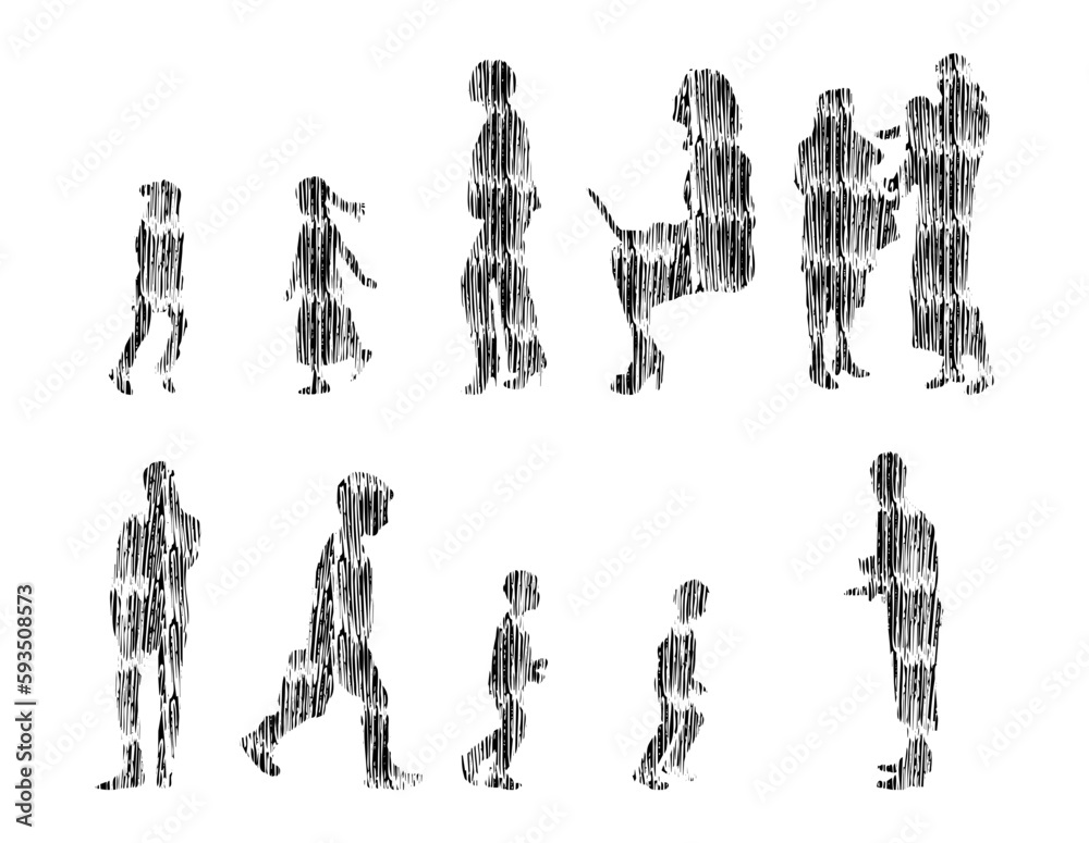 Vector illustration, Outline silhouettes of people, Contour drawing ...