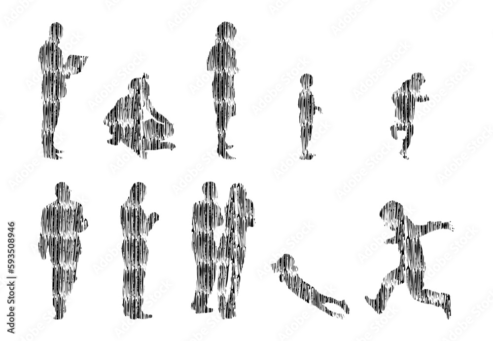 Vector illustration, Outline silhouettes of people, Contour drawing ...
