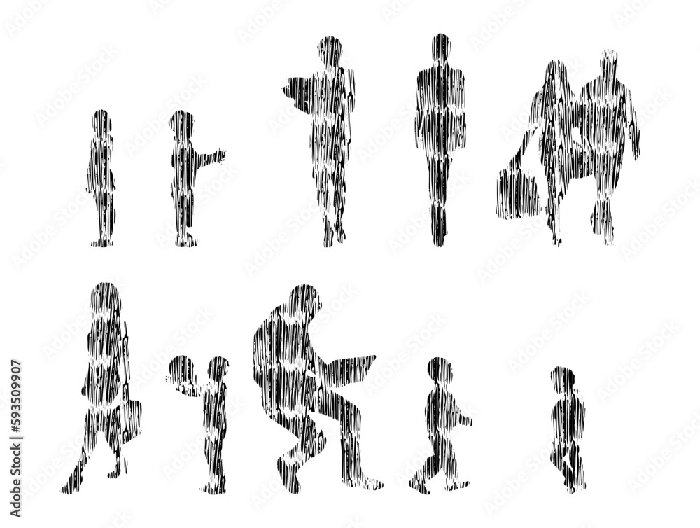 Vector illustration, Outline silhouettes of people, Contour drawing ...