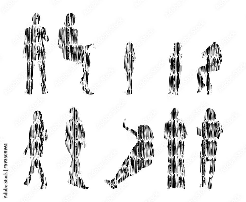 Vector illustration, Outline silhouettes of people, Contour drawing ...