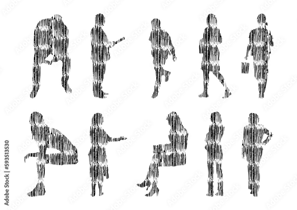 Vector illustration, Outline silhouettes of people, Contour drawing ...