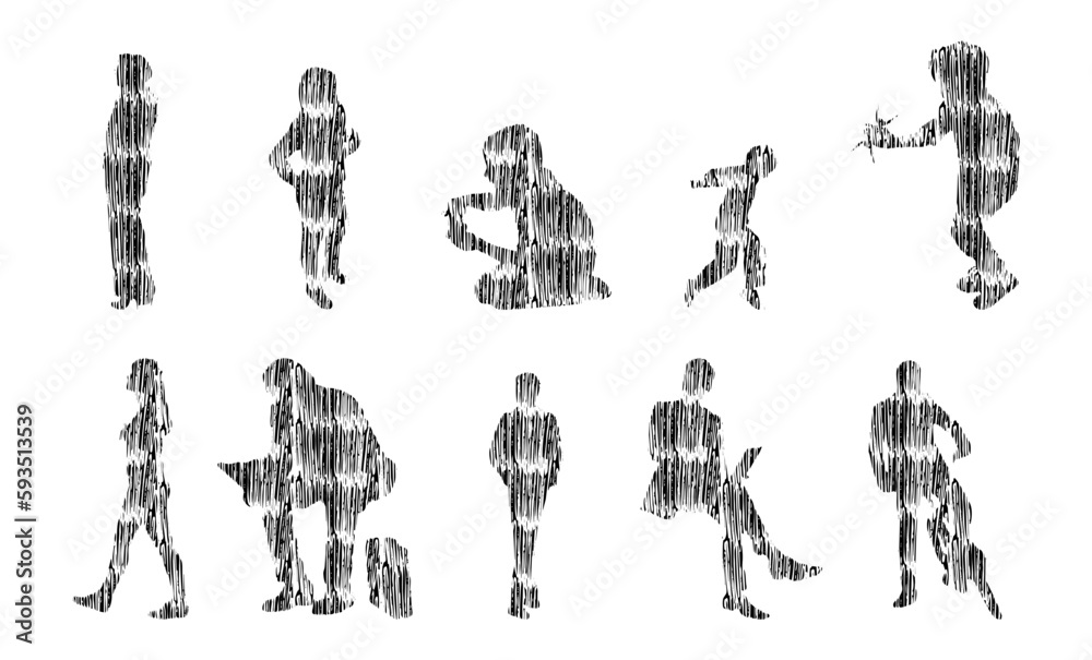 Vector illustration, Outline silhouettes of people, Contour drawing ...