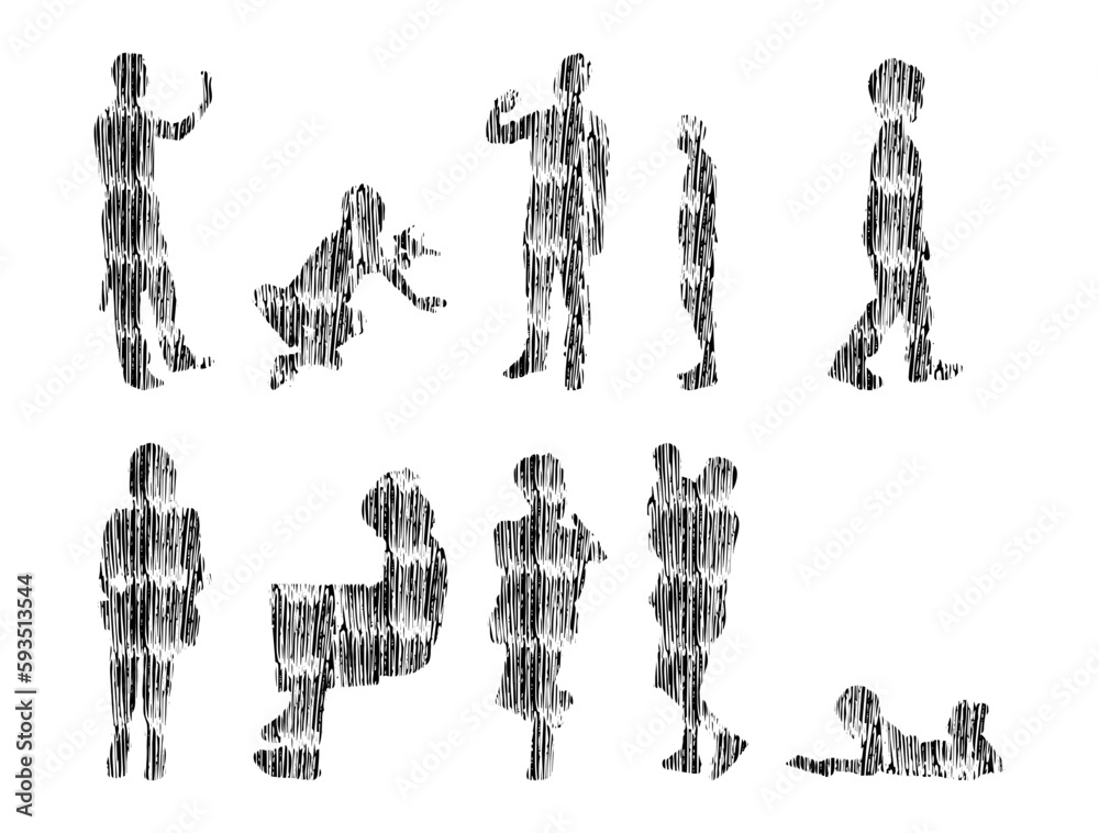 Vector illustration, Outline silhouettes of people, Contour drawing ...