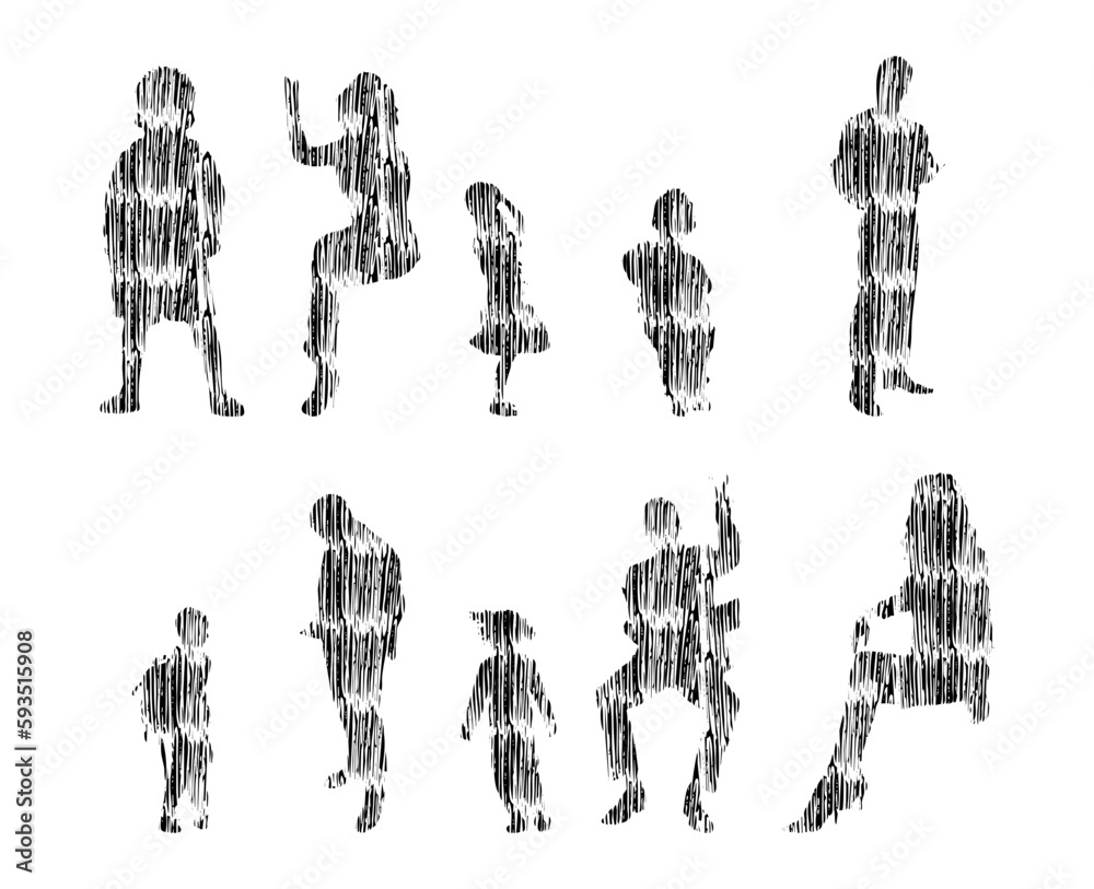 Vector illustration, Outline silhouettes of people, Contour drawing ...