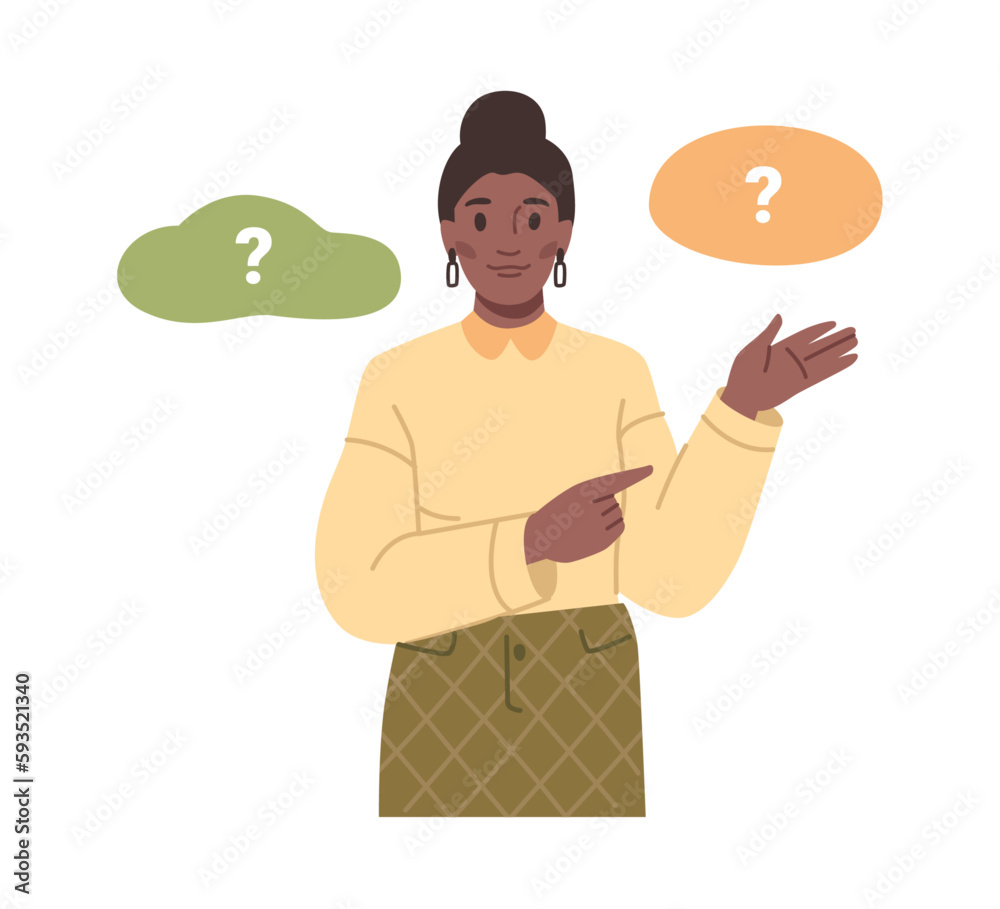 Choice between two options, isolated woman picking right way. Selection ...