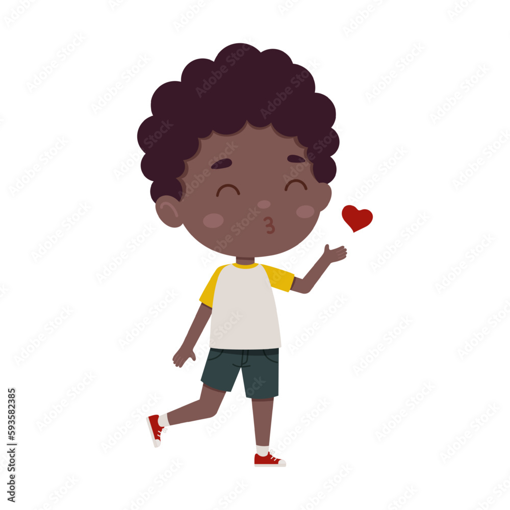 Cute little kid african boy blowing a kiss. Cartoon schoolboy character ...