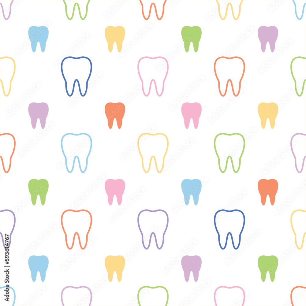 colourful teeth in white background. teeth seamless pattern. different ...