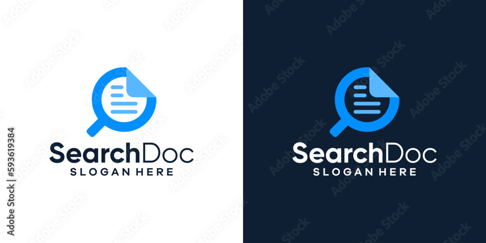 Magnifying glass logo design template with document graphic design ...