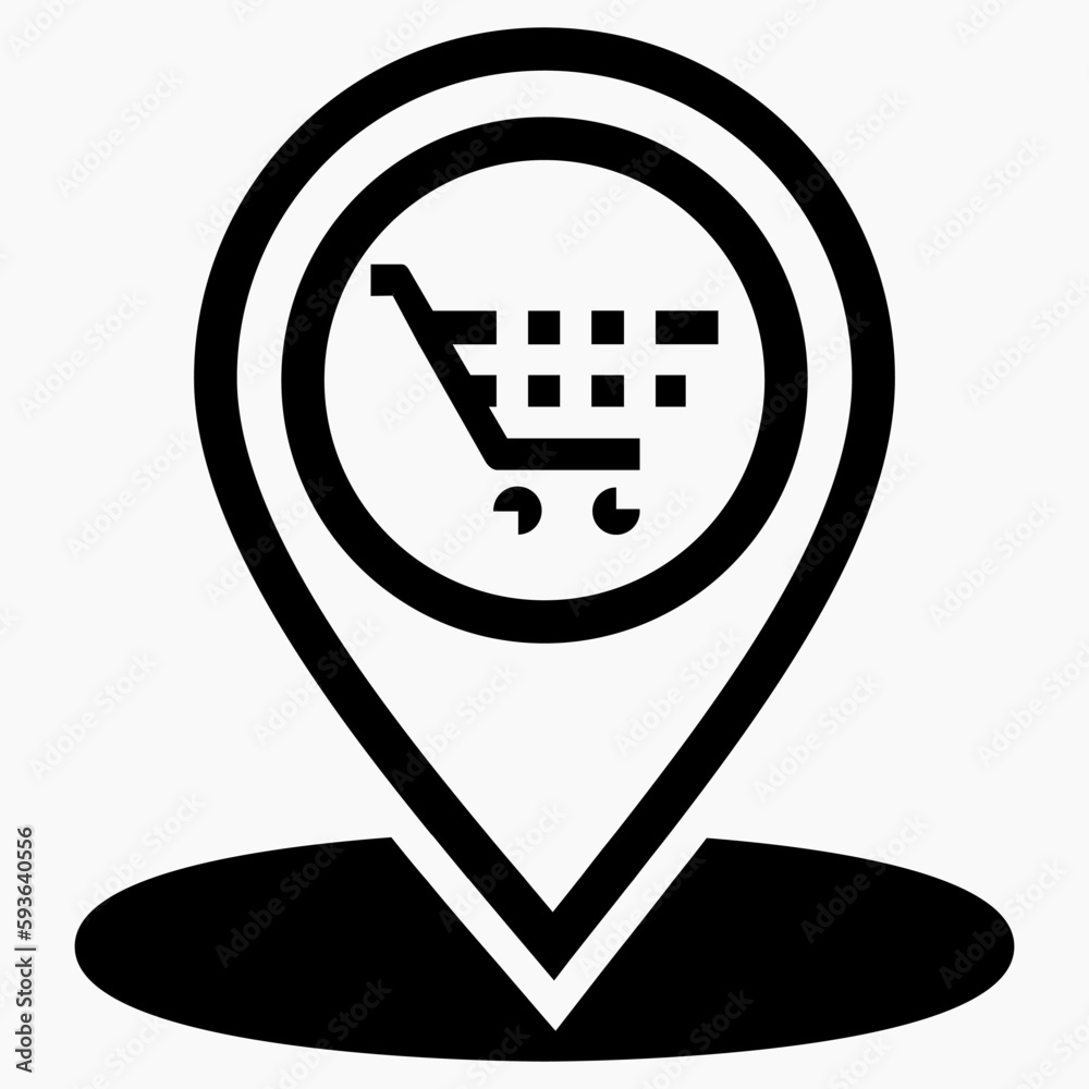 Store location icon. Supermarket location. Place on the map of outlets ...