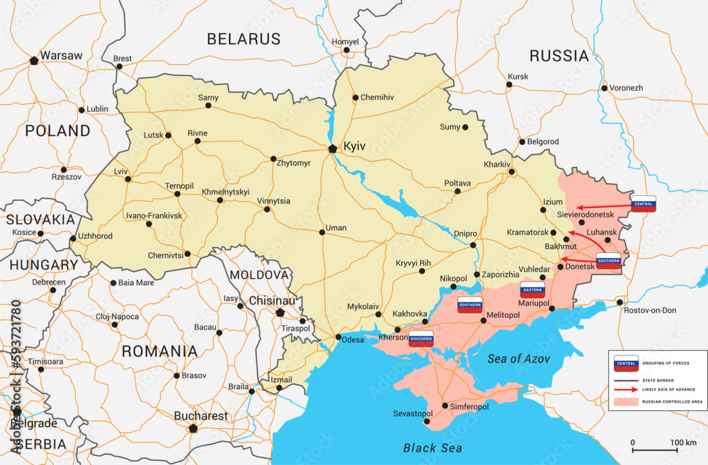 Russian invasion of Ukraine map. Vector map with occupied territory ...