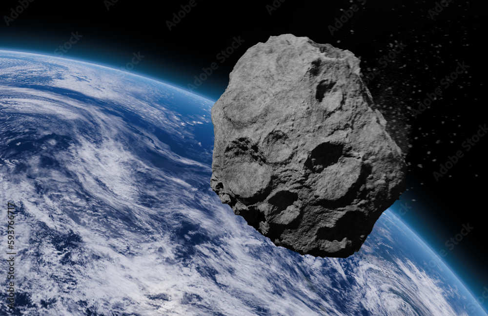 Blue Earth and asteroids in the space. View of planet Earth from space ...
