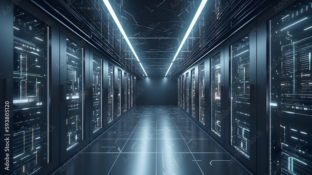 Modern and Ultimate Server Room with racks full of servers, Server ...