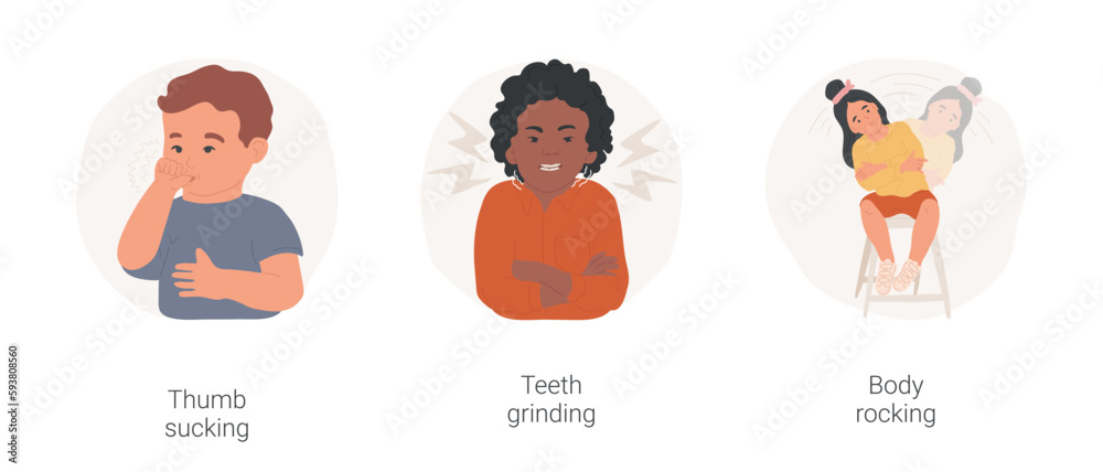 Kids bad habits isolated cartoon vector illustration set. Thumb sucking ...