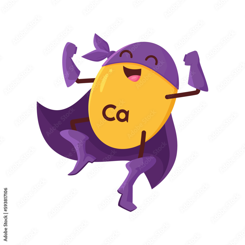 Cartoon calcium superhero micronutrient character. Isolated vector ...