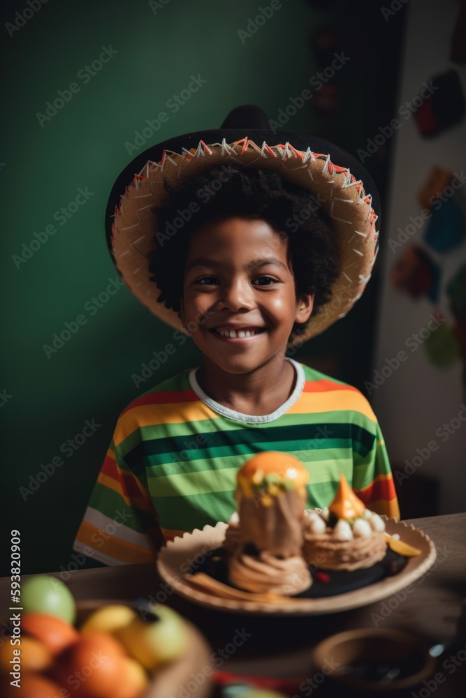Excited African American Black Kid Boy Immersing in Mexican Culture ...