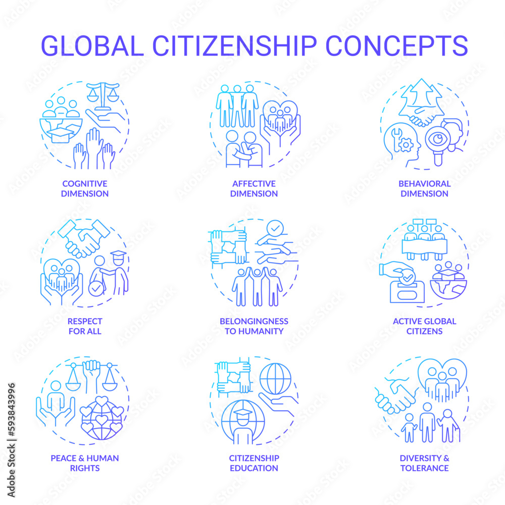 Global citizenship blue gradient blue gradient concept icons set ...
