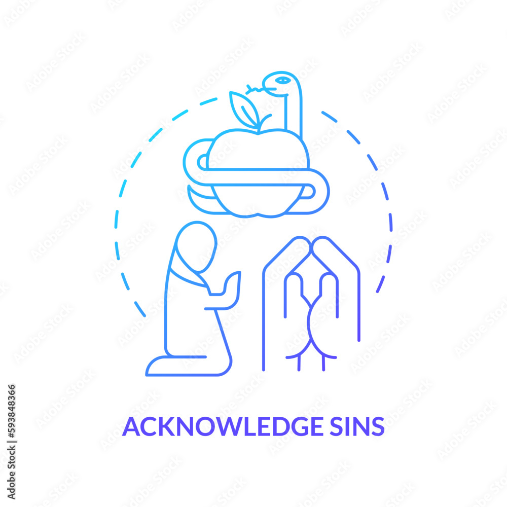 Acknowledge sins blue gradient concept icon. Repentance for salvation ...