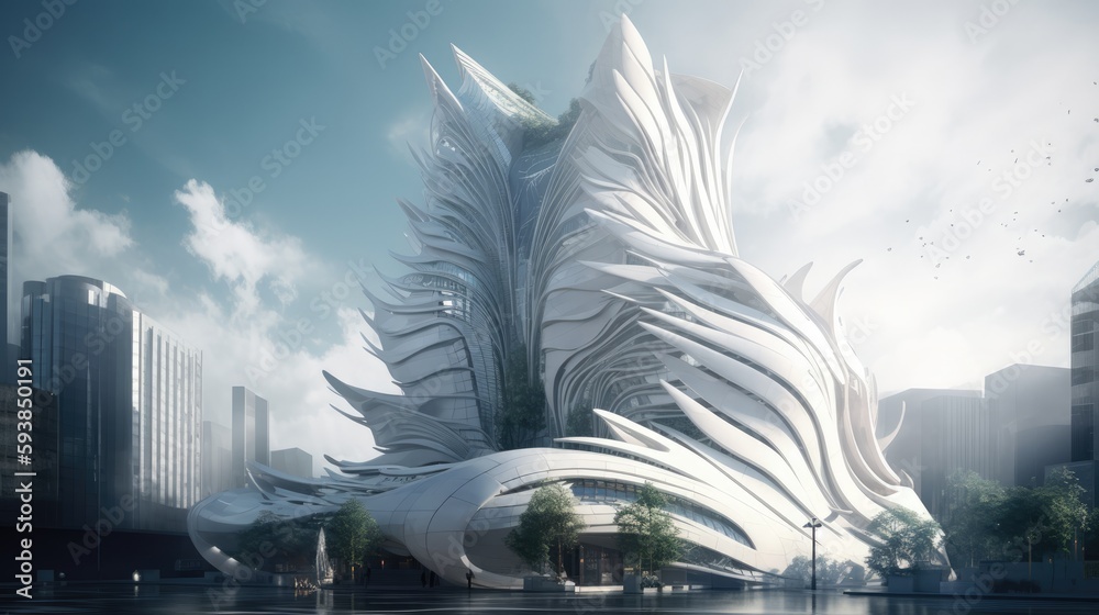 Ilustração Soaring Architecture: White Building Inspired by a Wing ...